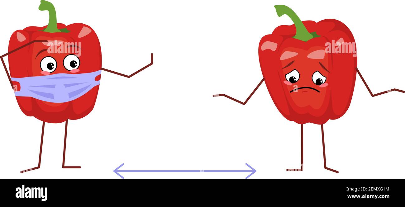 Cute bell pepper character with mask keep distance Stock Vector Image ...