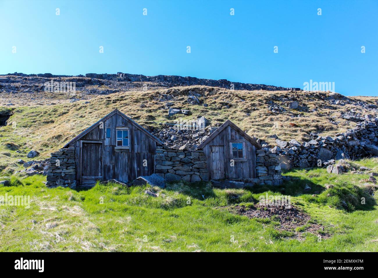 Old turf houses in the Westfjords, Iceland Stock Photo - Alamy