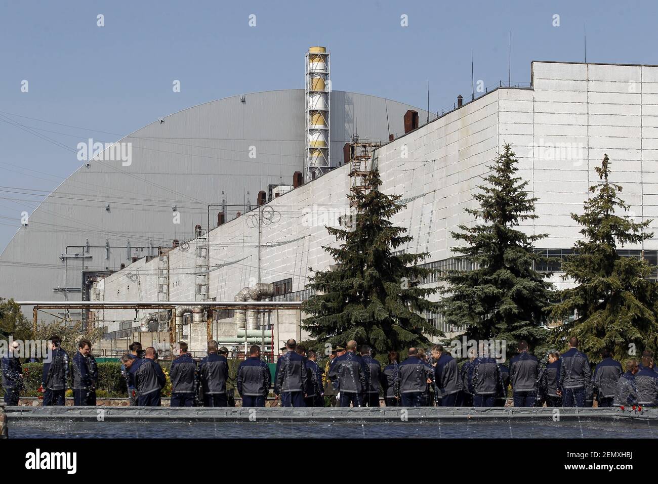 The general view of the New Safe Confinement covering the 4th block of ...