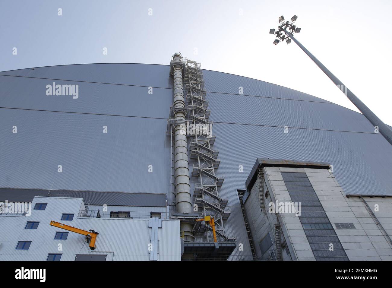 The general view of the New Safe Confinement covering the 4th block of ...