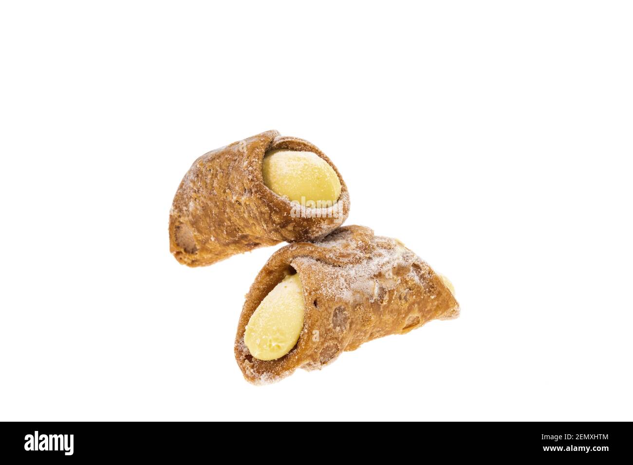 Two cannoli with a Sicilian lemon cream filling - white background ...