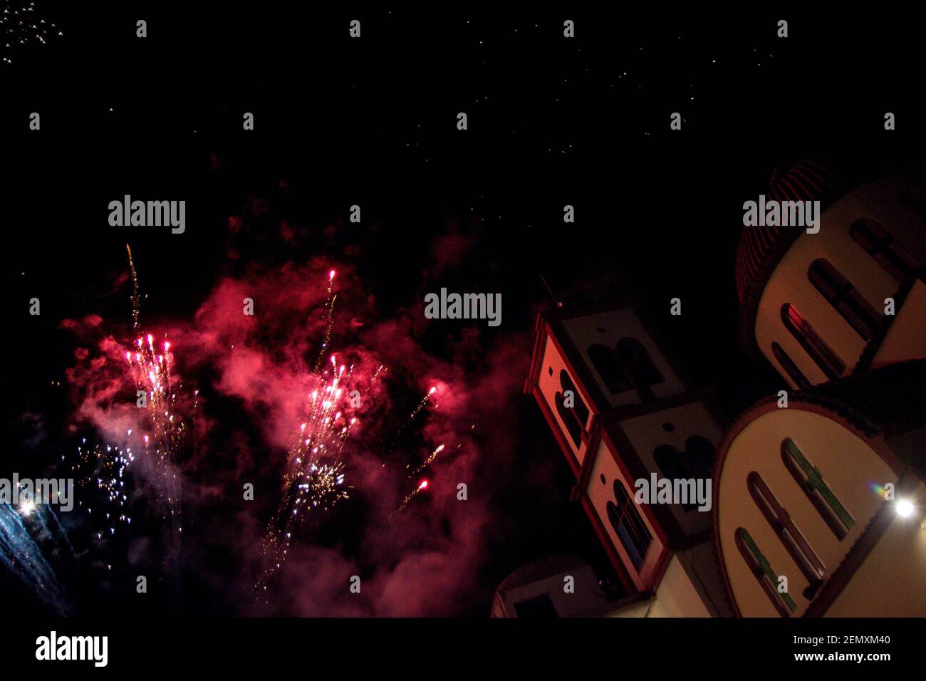 Fireworks seen during the celebration. People in Chania gathered to ...