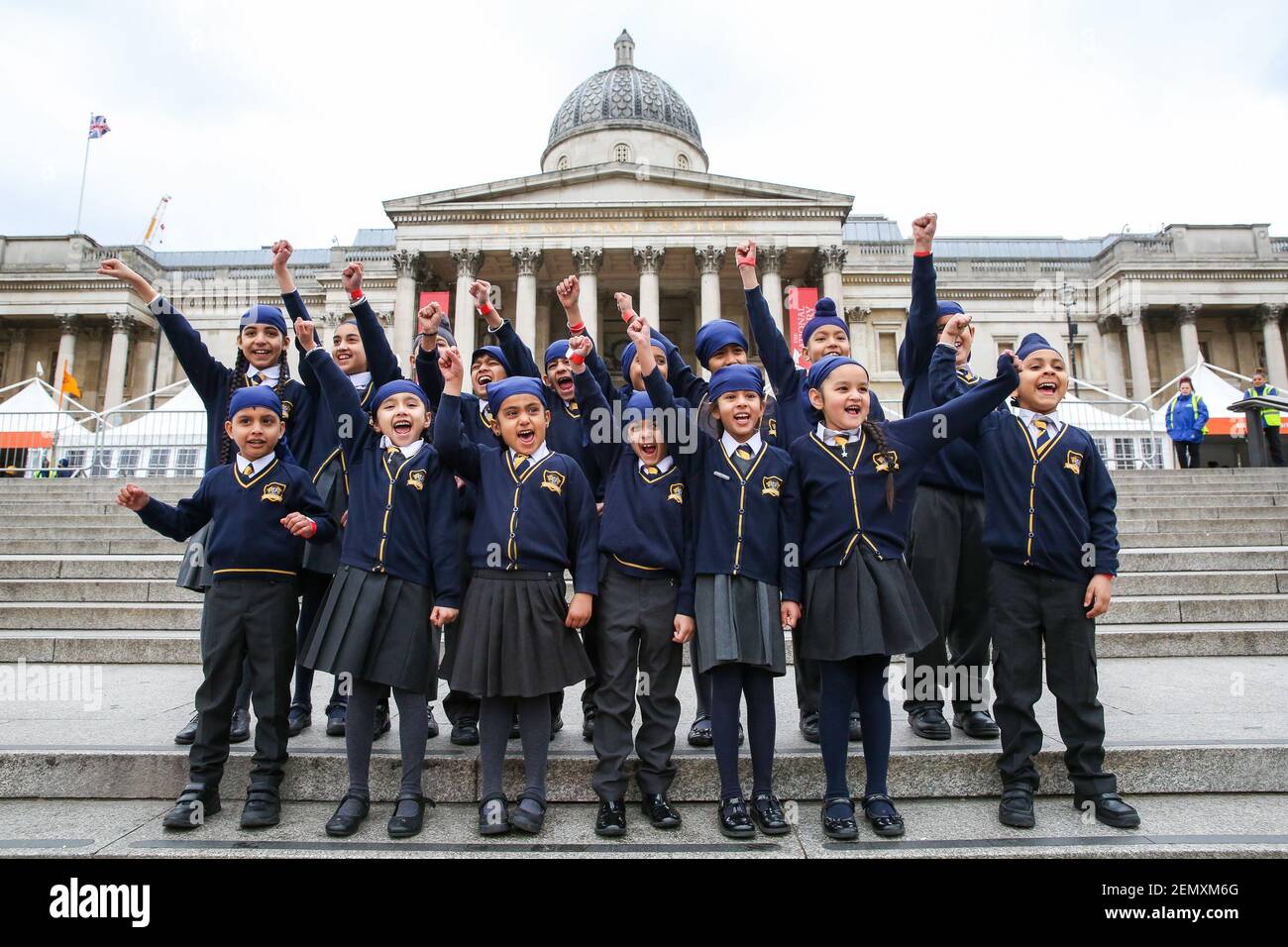 Students from Atam Academy are seen at Trafalgar Square during the ...