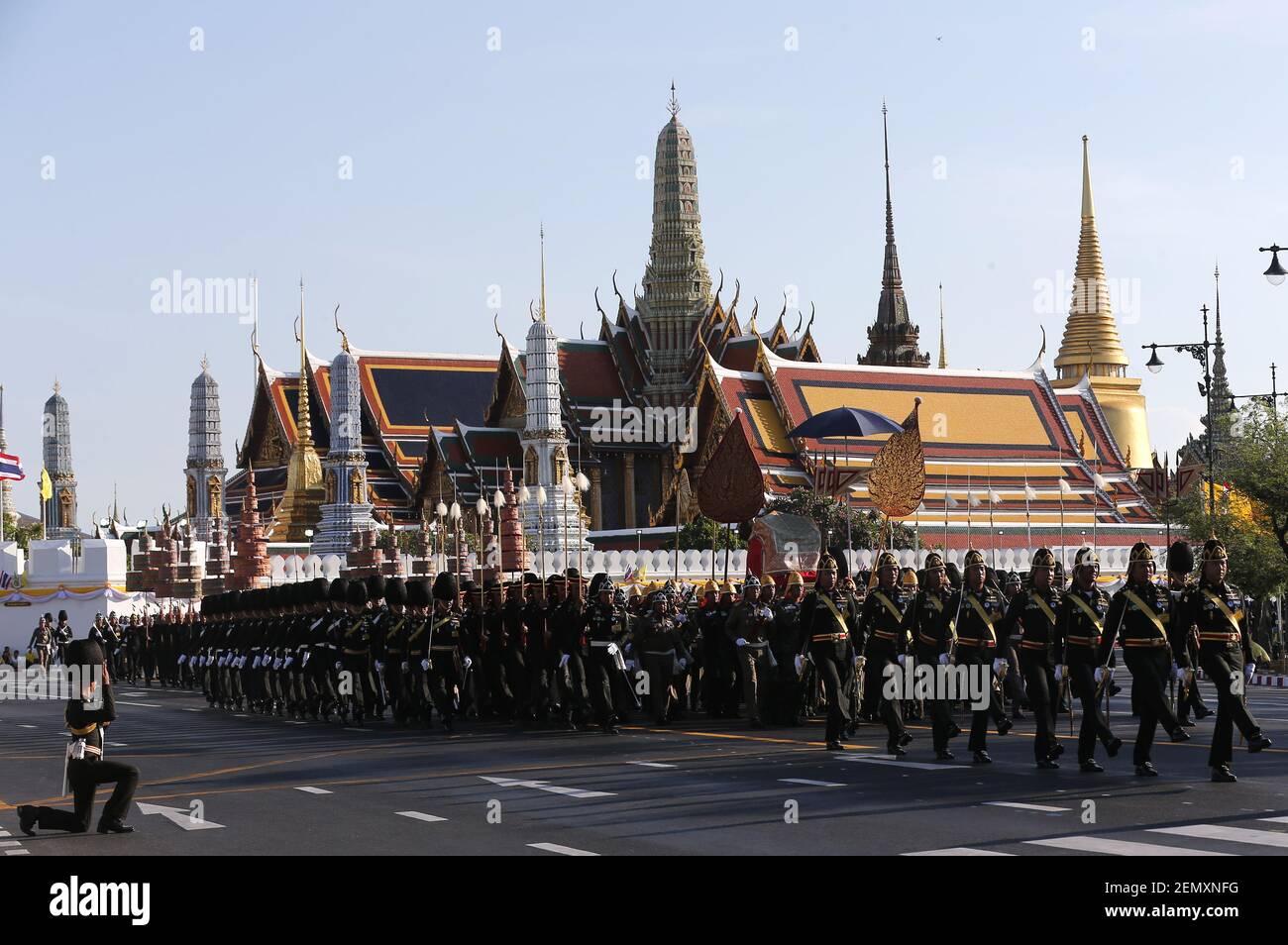Soldiers are seen marching during the processions rehearsal ahead of ...