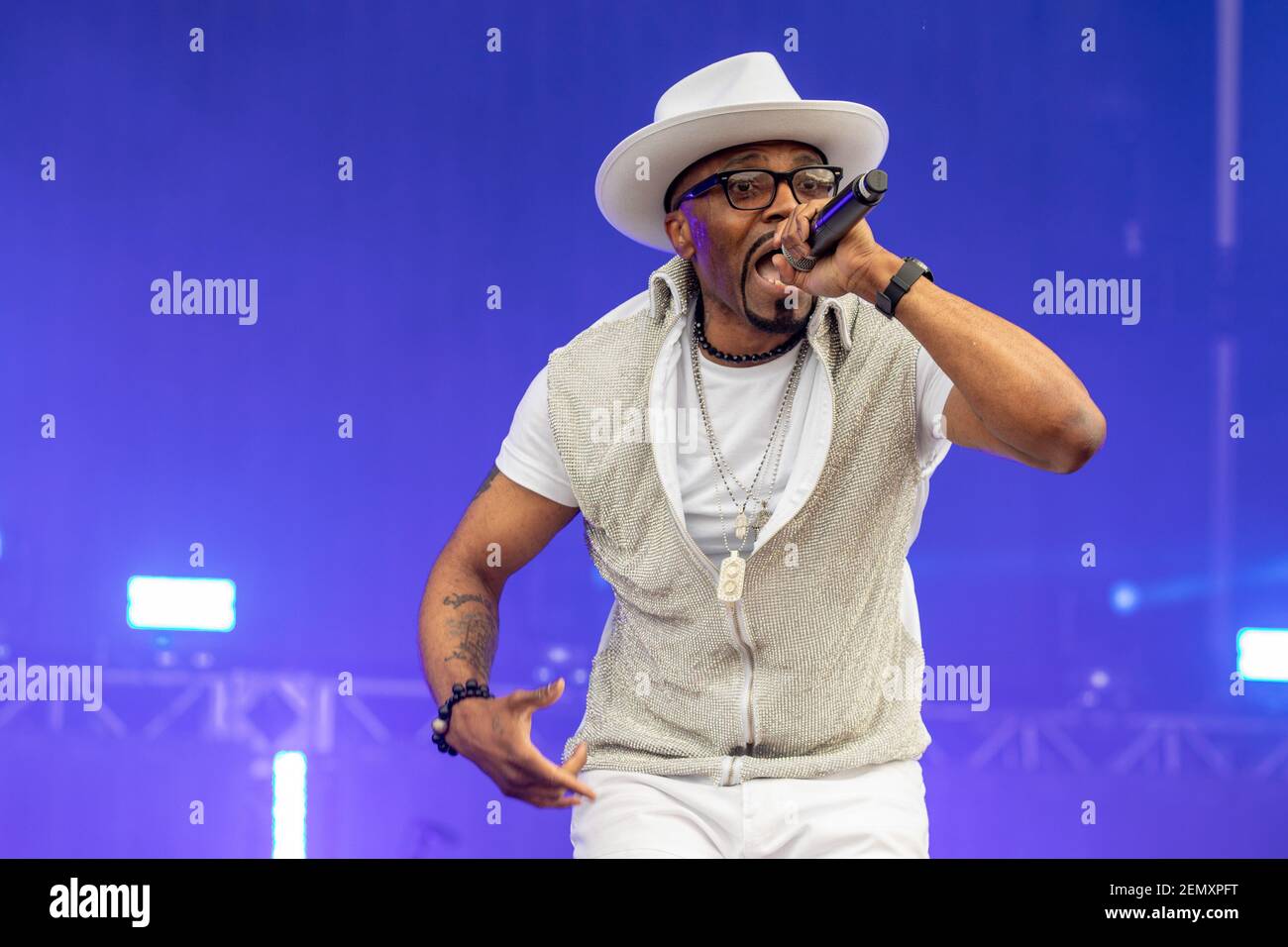 Musician Teddy Riley (Edward Theodore Riley) performs with his band ...