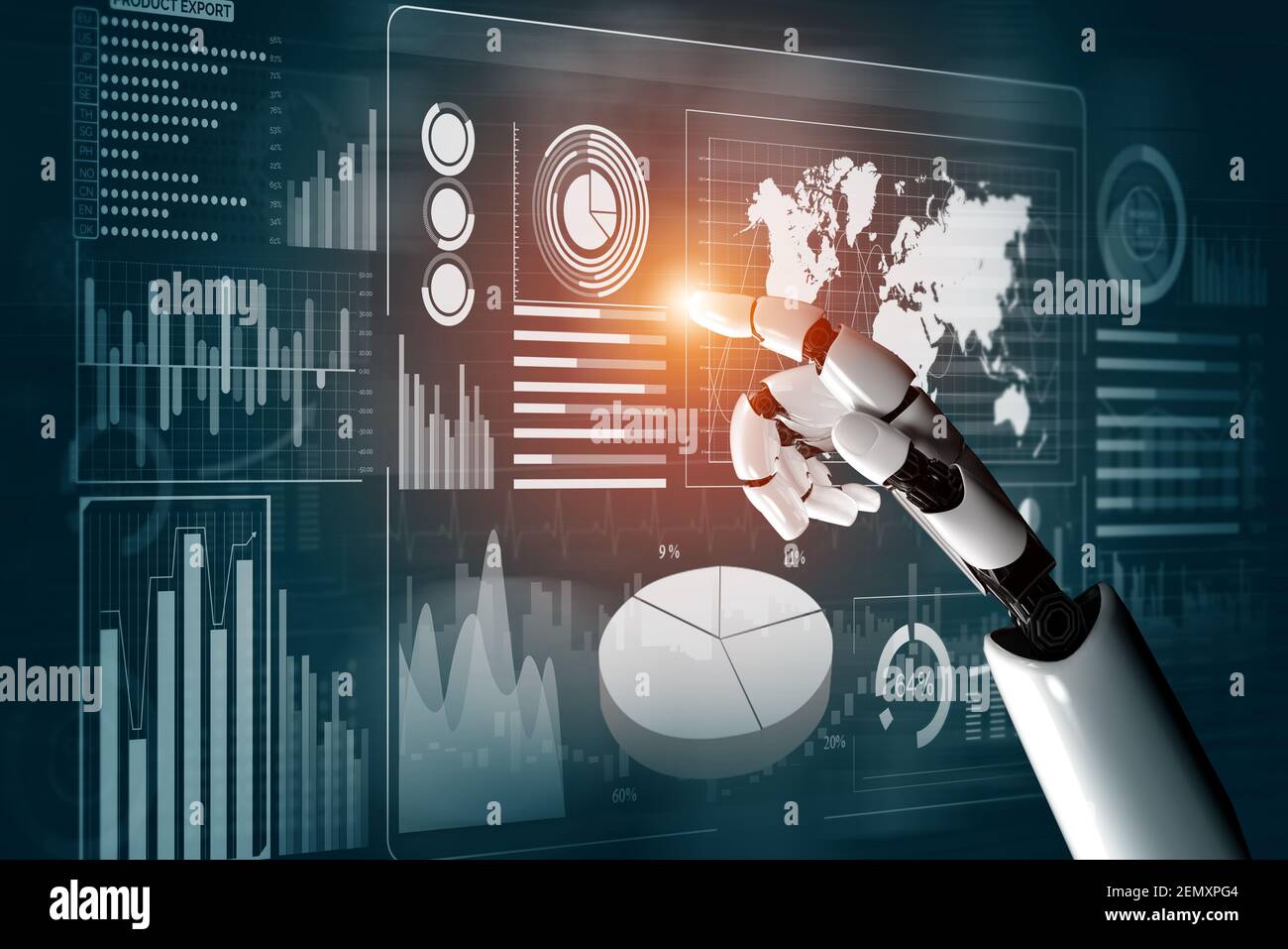 3D Rendering futuristic robot technology development, artificial intelligence AI, and machine ...