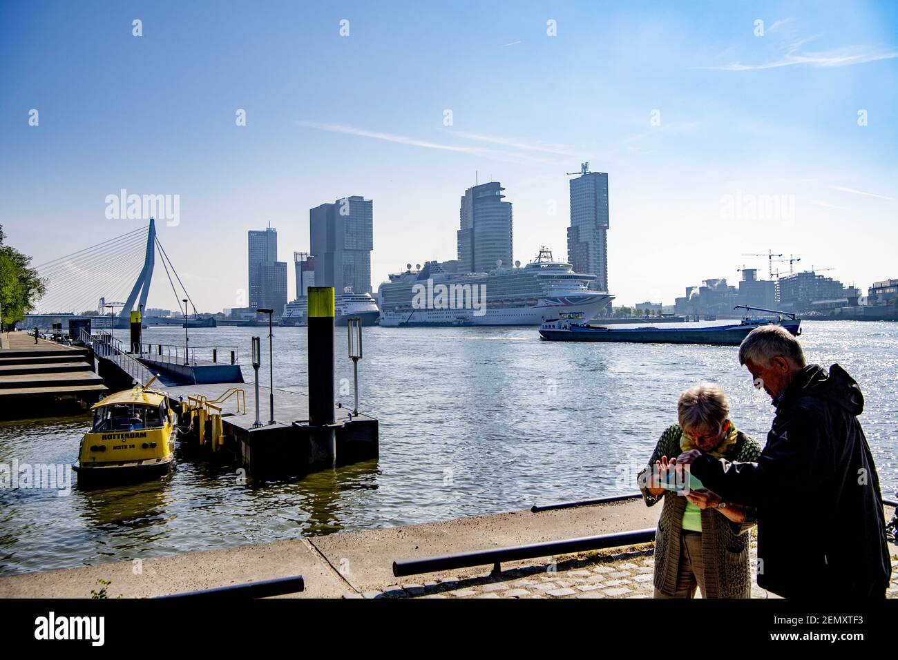 Two cruise ships at Wilhelminakade on Apr. 29, 2019 in Rotterdam, The ...