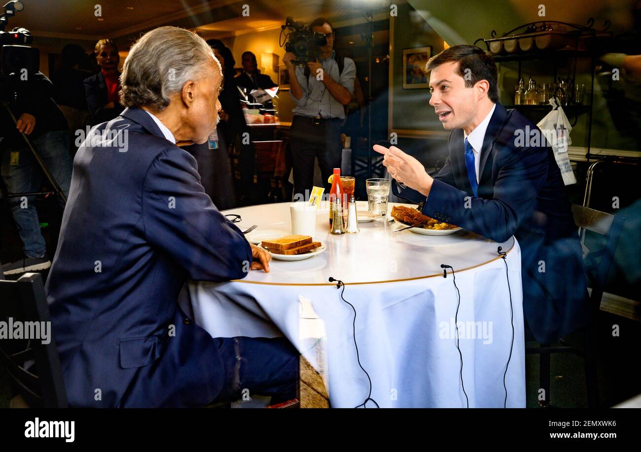 Mayor Pete Buttigieg (D) of South Bend, Indiana and Rev. Al Sharpton as ...