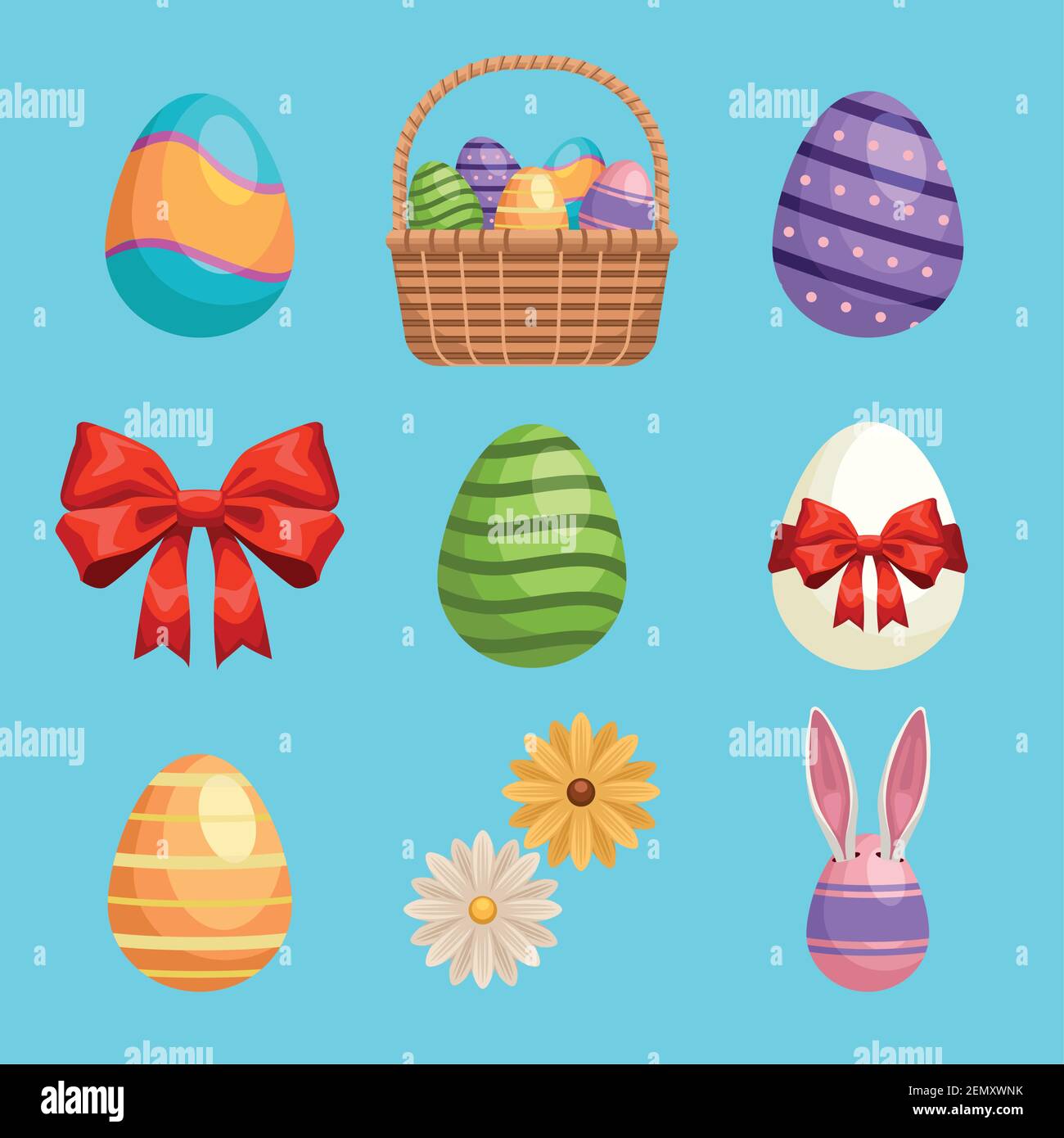 bundle of nine happy easter set icons vector illustration design Stock ...