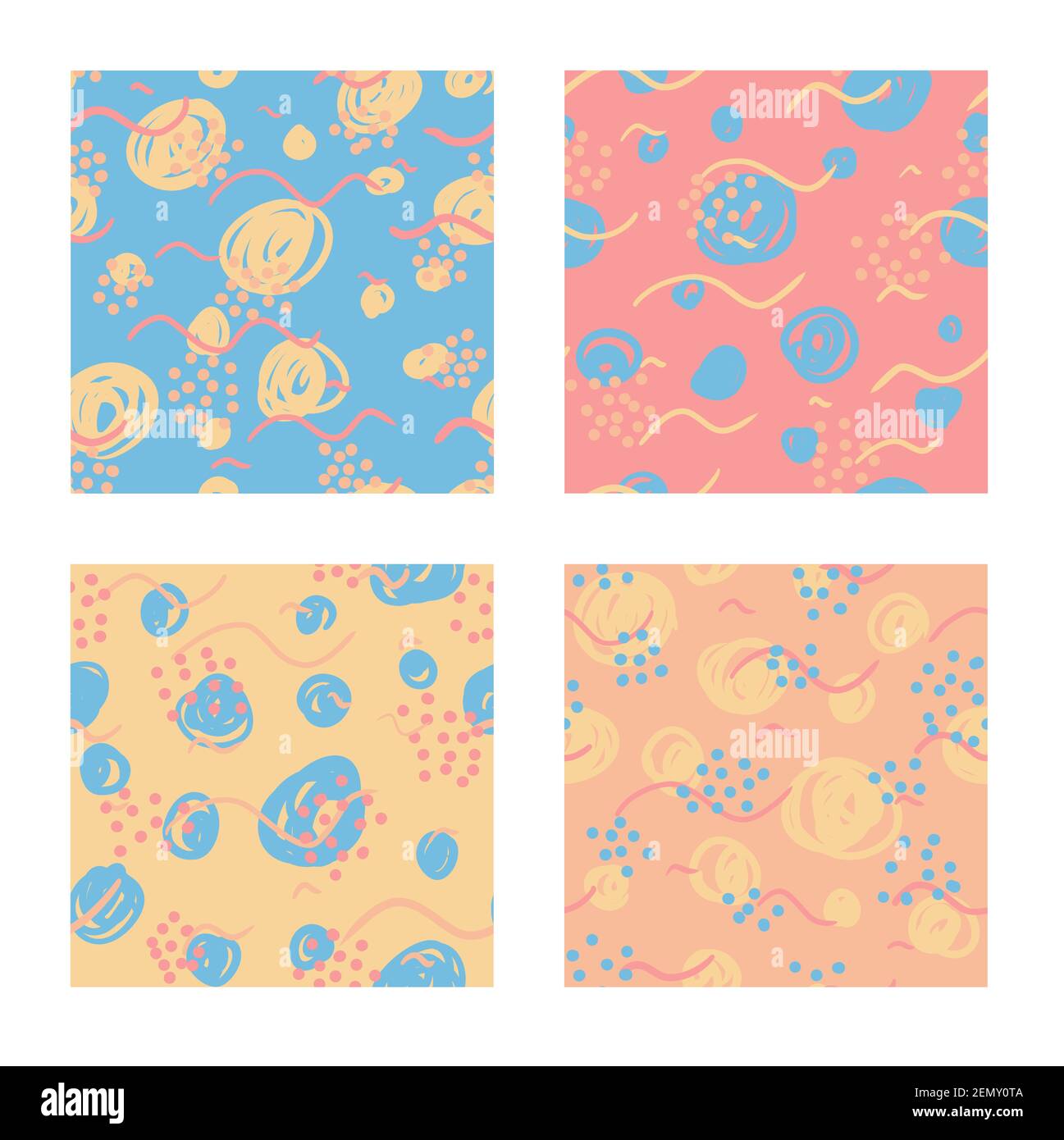 Blue, pink, yellow repeating pattern. Set of seamless textures Stock ...