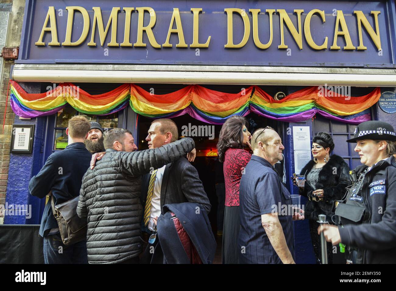 Members of the LGBT community outside the Admiral Duncan pub in Soho ...