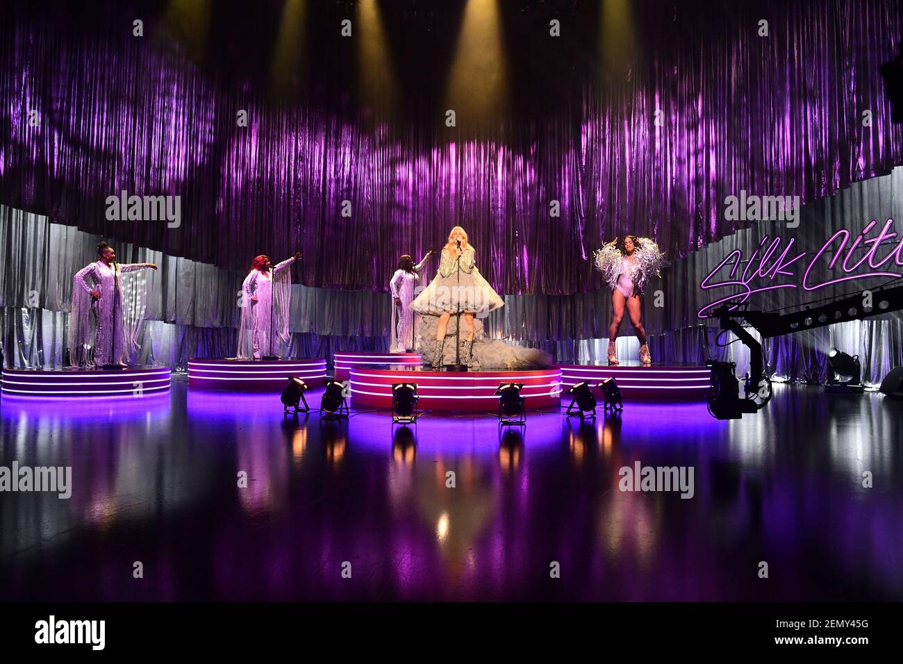 EDITORIAL USE ONLY Ellie Goulding performs during filming for the ...