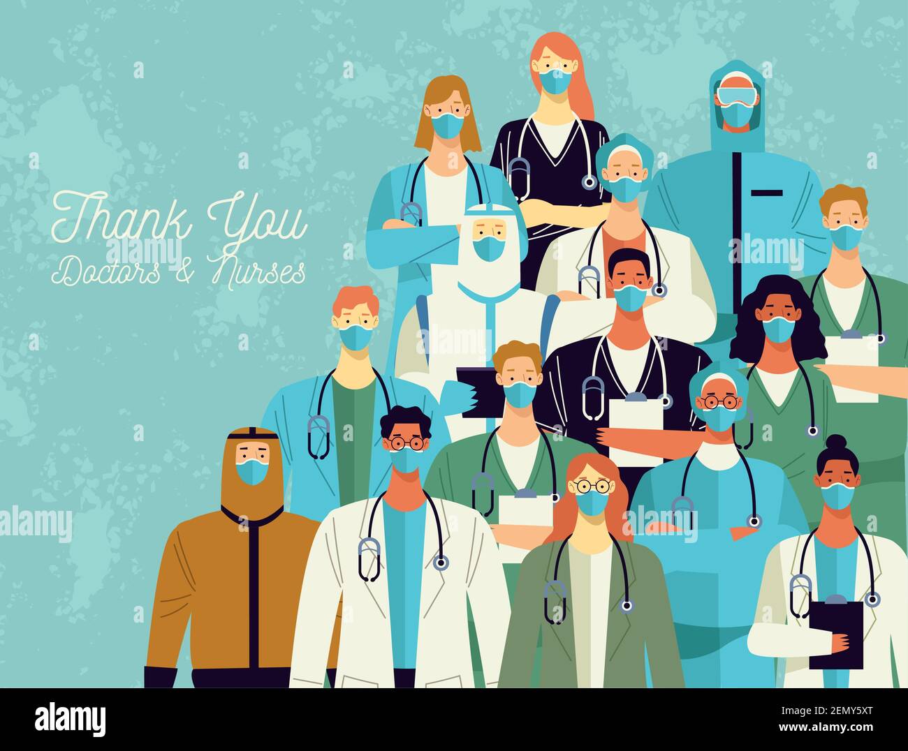 thank you doctors and nurses lettering and interracial medical staff ...