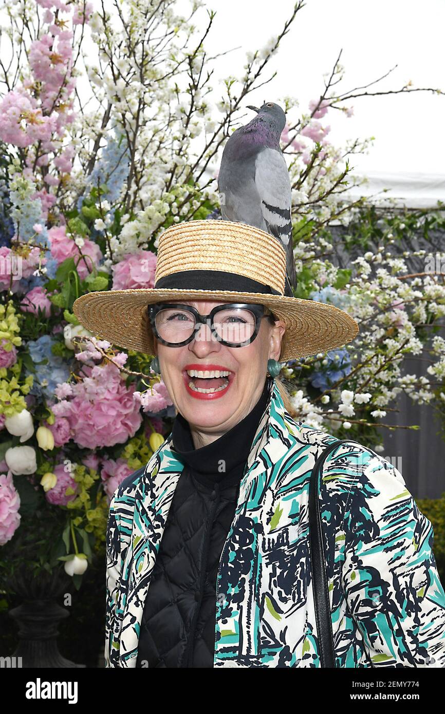 Anne Harris with stuffed pigeon attends the Central Park Conservancy ...