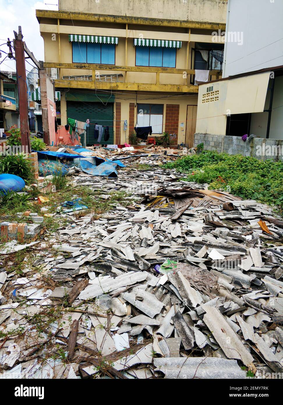 Debris of the building construction debris. Near an abandoned ruined ...
