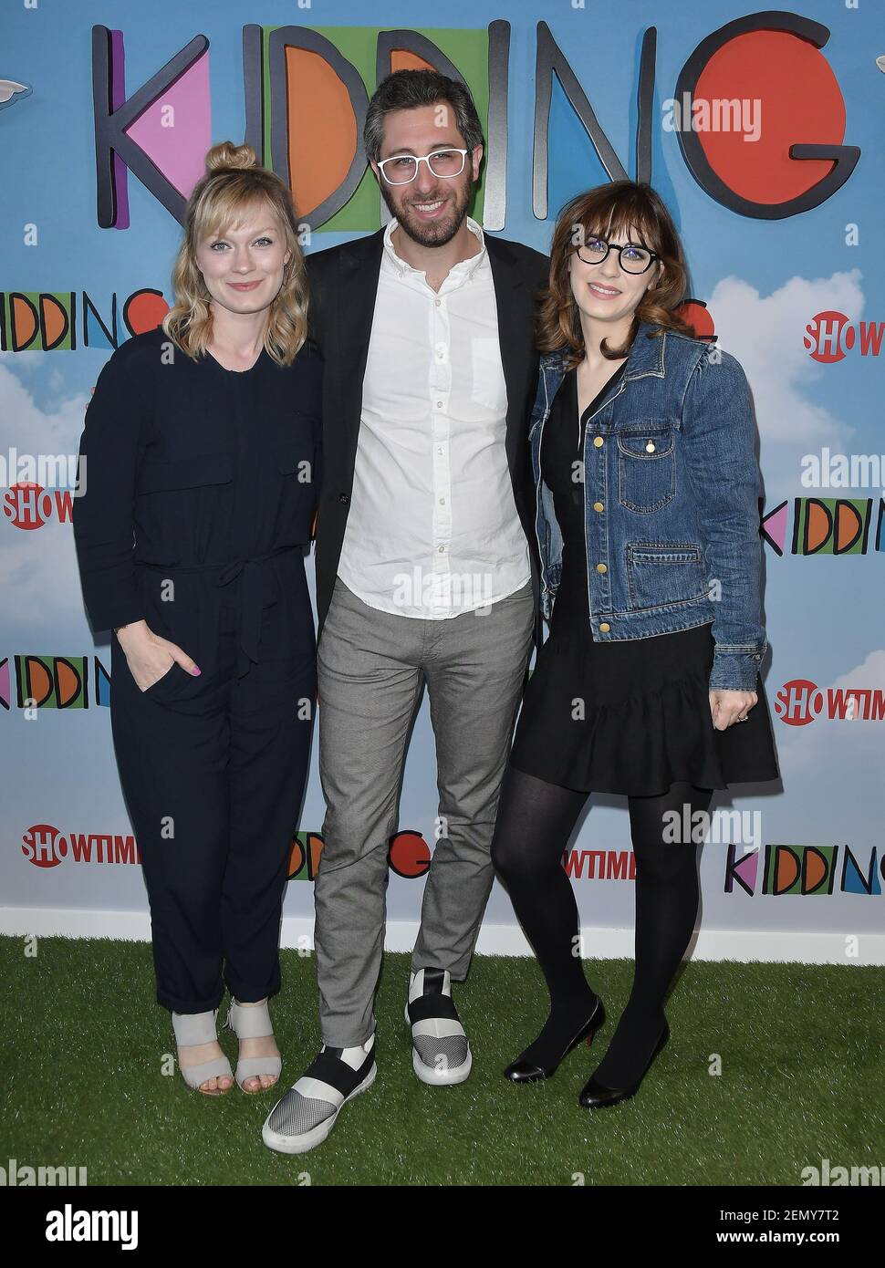 (L-R) Katie Locke O'Brien, David Holstein and Zooey Deschanel at ...