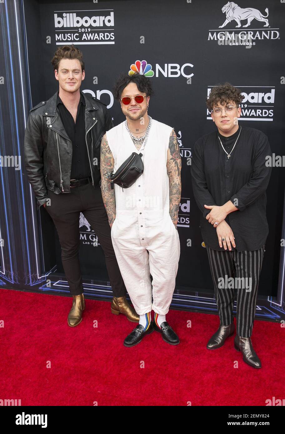 Jordan Greenwald, Mitchy Collins, and Sam Price of lovelytheband arrive ...