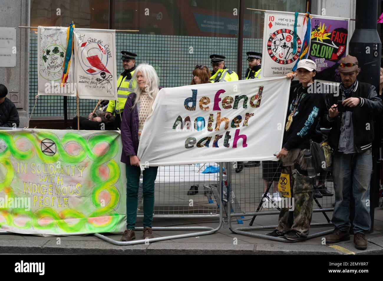 Protesters seen holding a banner during the campaign. The protest was ...