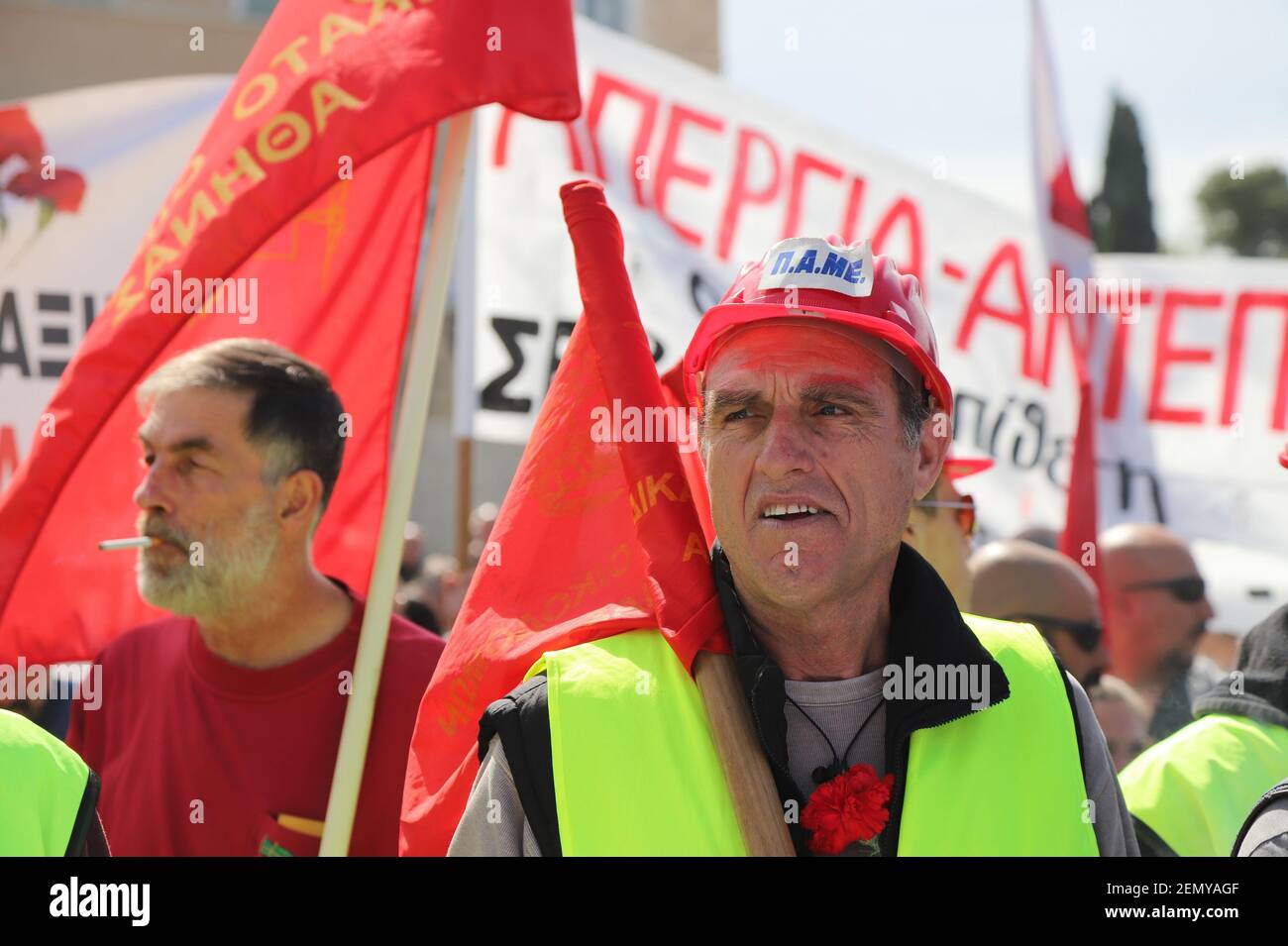 Greek unions demonstrate in Athens to commemorate the May Day or Labor ...