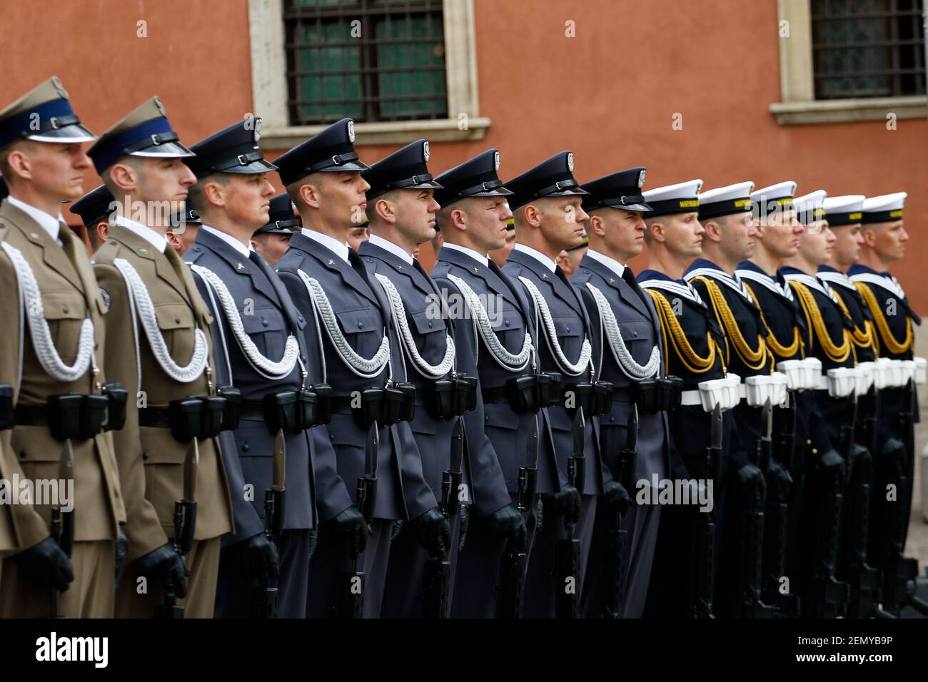Guards of honour are seen at the parade during the ceremony. Ceremonial ...