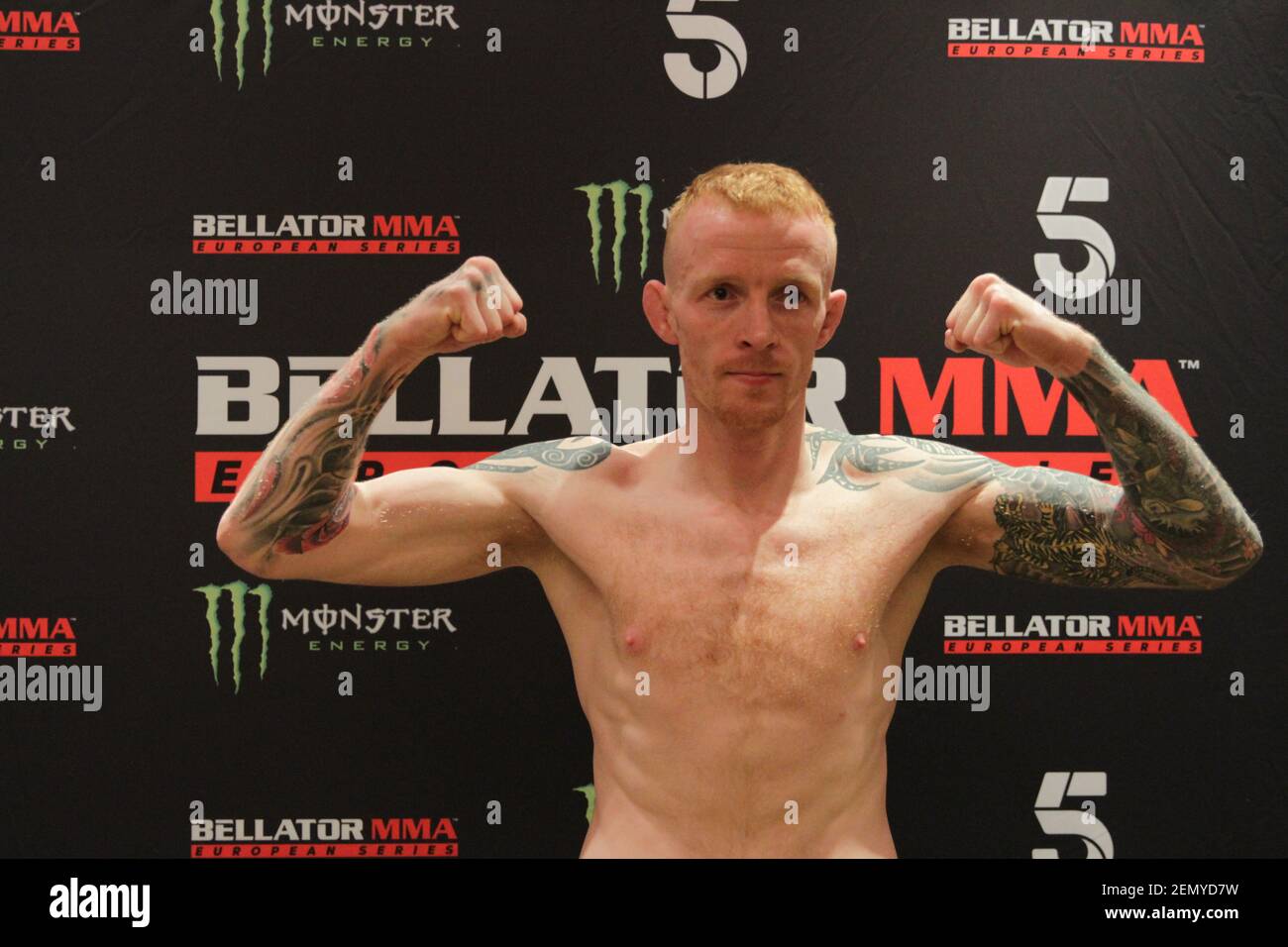 Tim Wilde seen on the scales during the Bellator MMA weigh in's before ...
