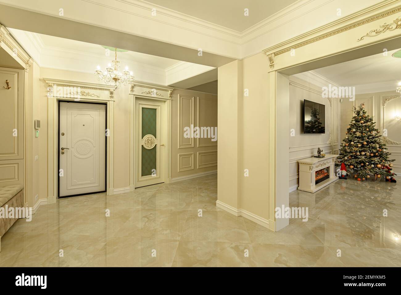 Modern luxury apartment interior with living room and entrance hall ...