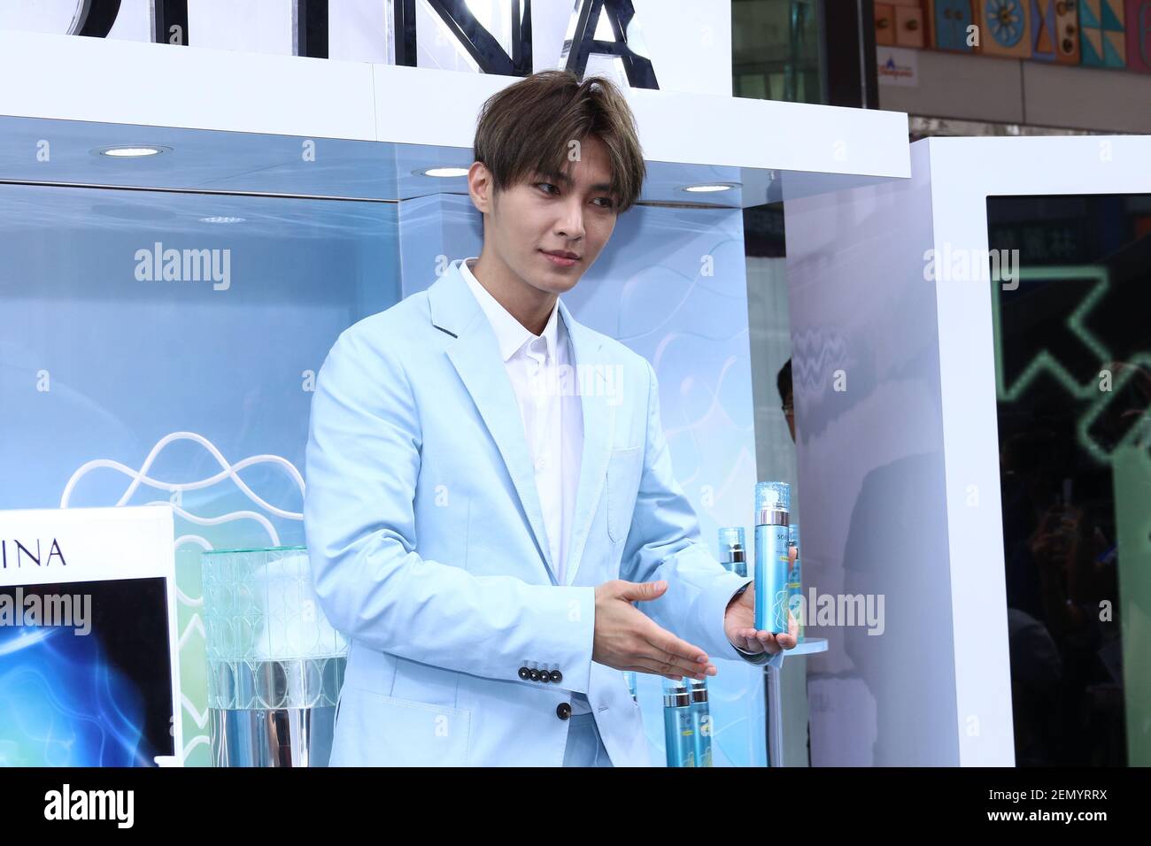 Taiwanese actor and singer Aaron Yan attends a promotional event for Sofina in Taipei, Taiwan, 5 ...