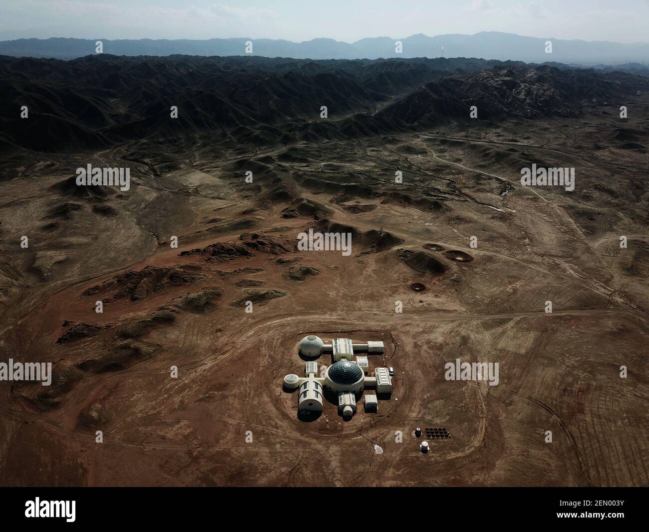 Aerial view of the so-called "Mars Camp" in Jinchang city, northwest ...