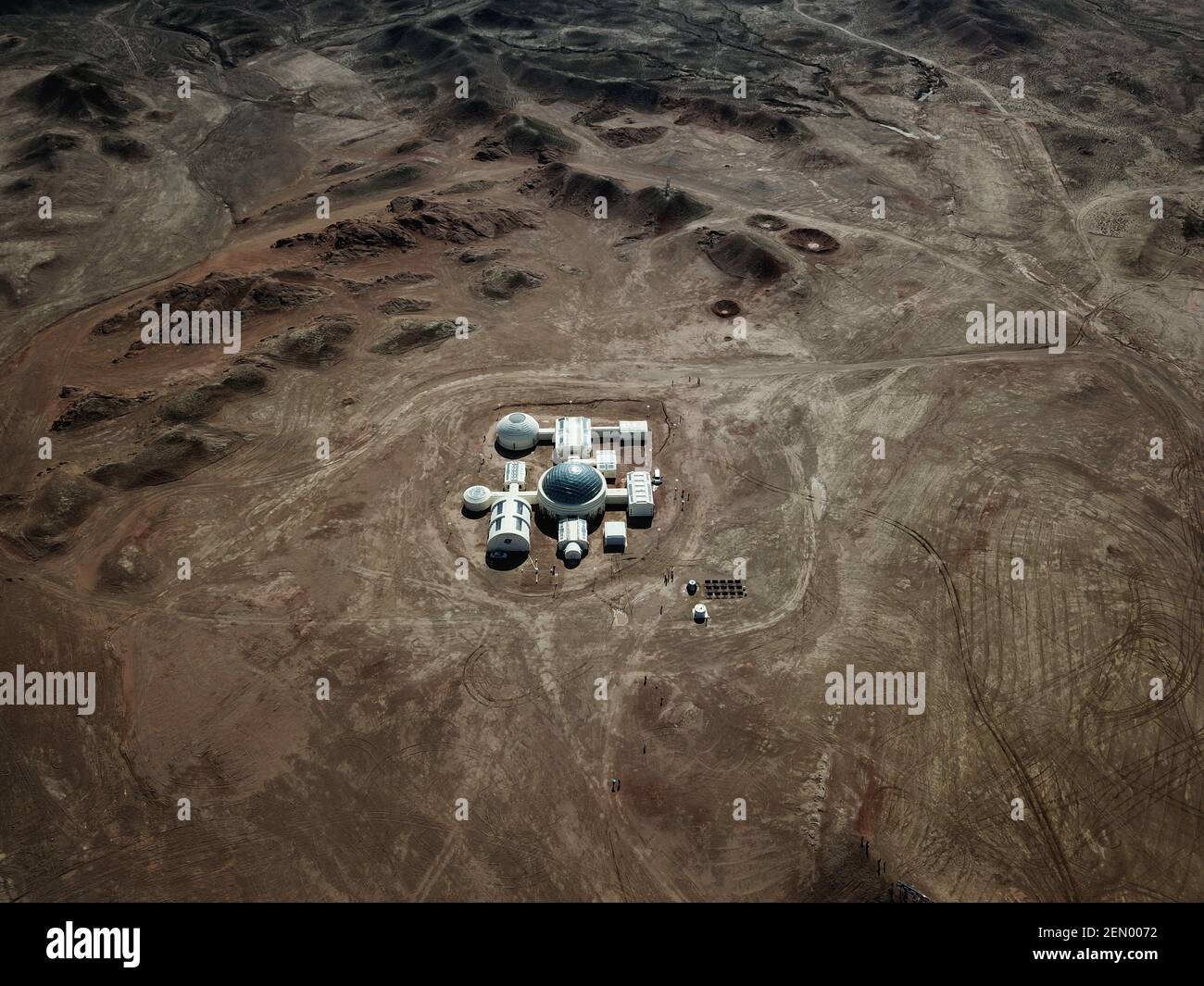 Aerial view of the so-called "Mars Camp" in Jinchang city, northwest ...