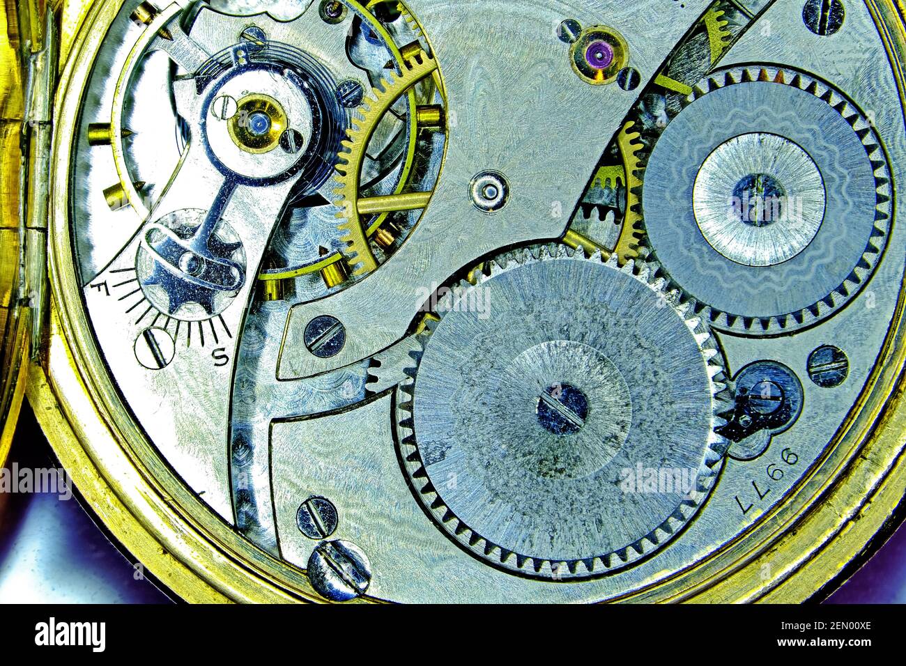 17 jewel vintage pocket watch exposing working cogs wheels and parts ...