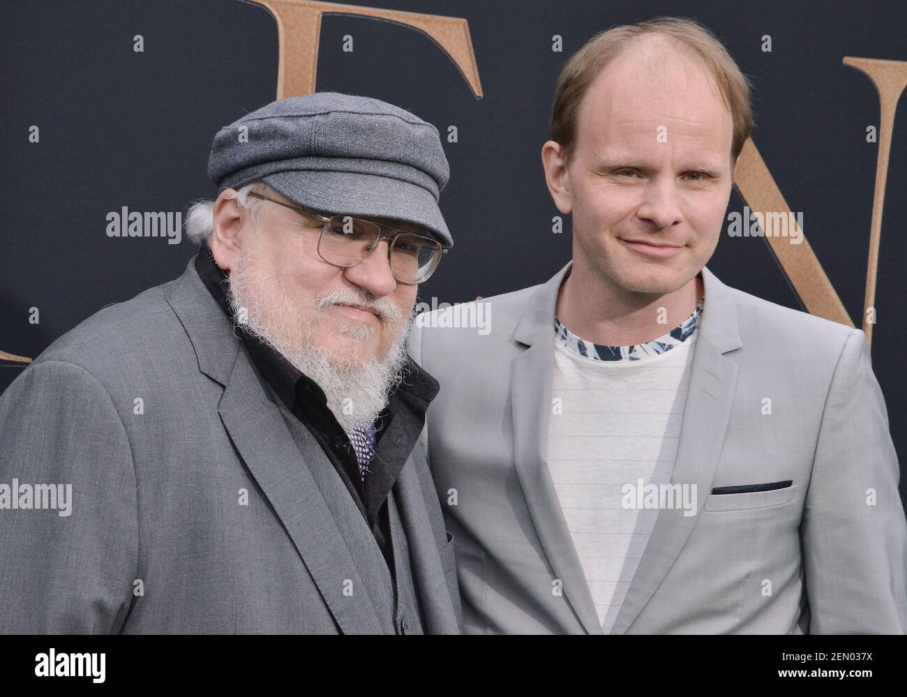 (L-R) George R. R. Martin and Dome Karukoski at the "Tolkien" Los ...