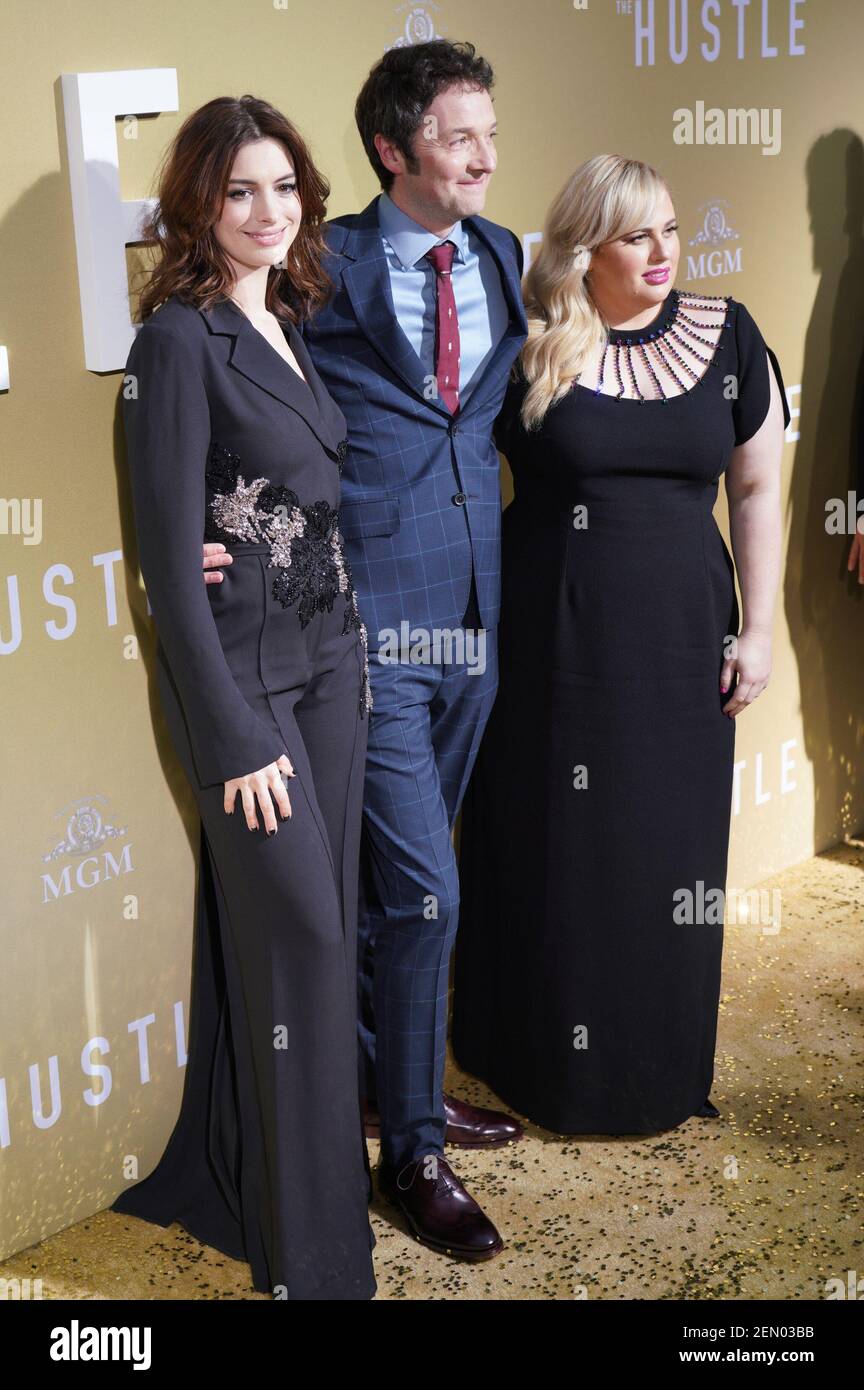 Rebel Wilson, Chris Addison, and Anne Hathaway at 'The Hustle' Los ...