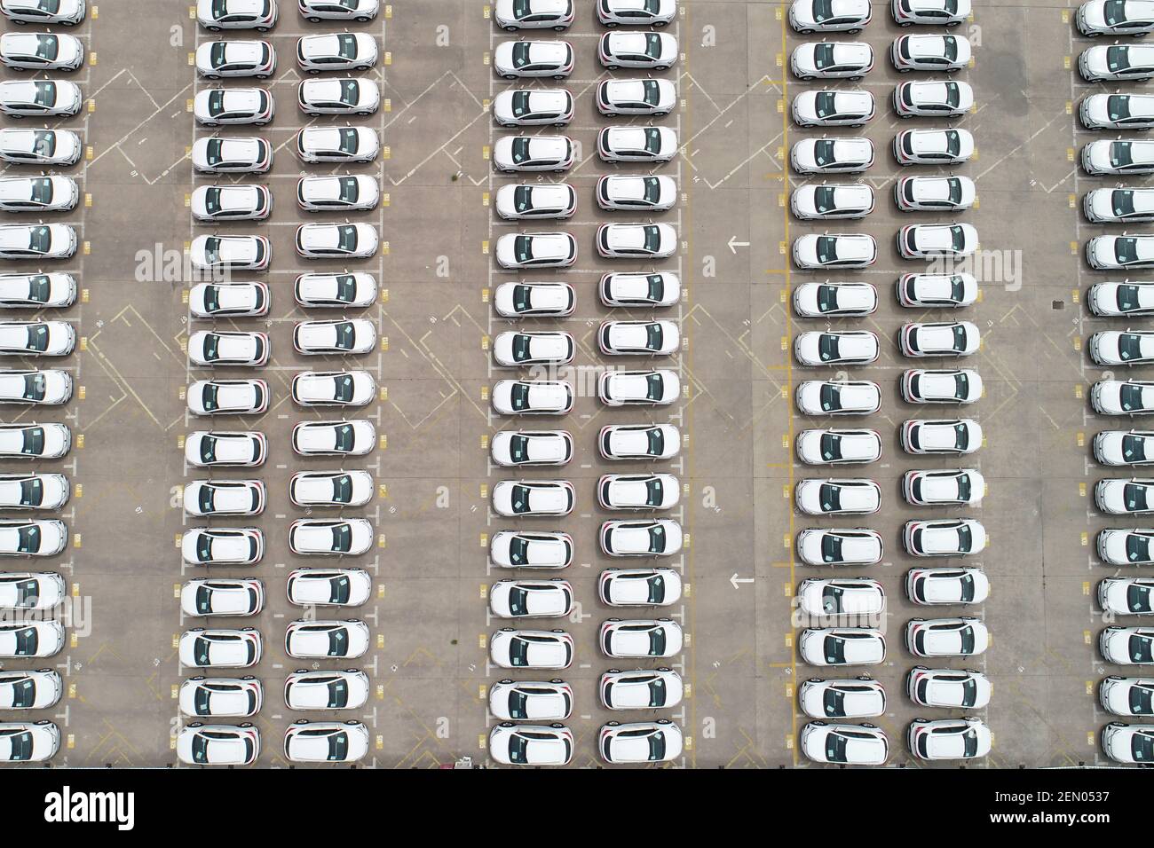 Vehicles are lined up at the auto plant of JAC Motors (Anhui Jianghuai ...