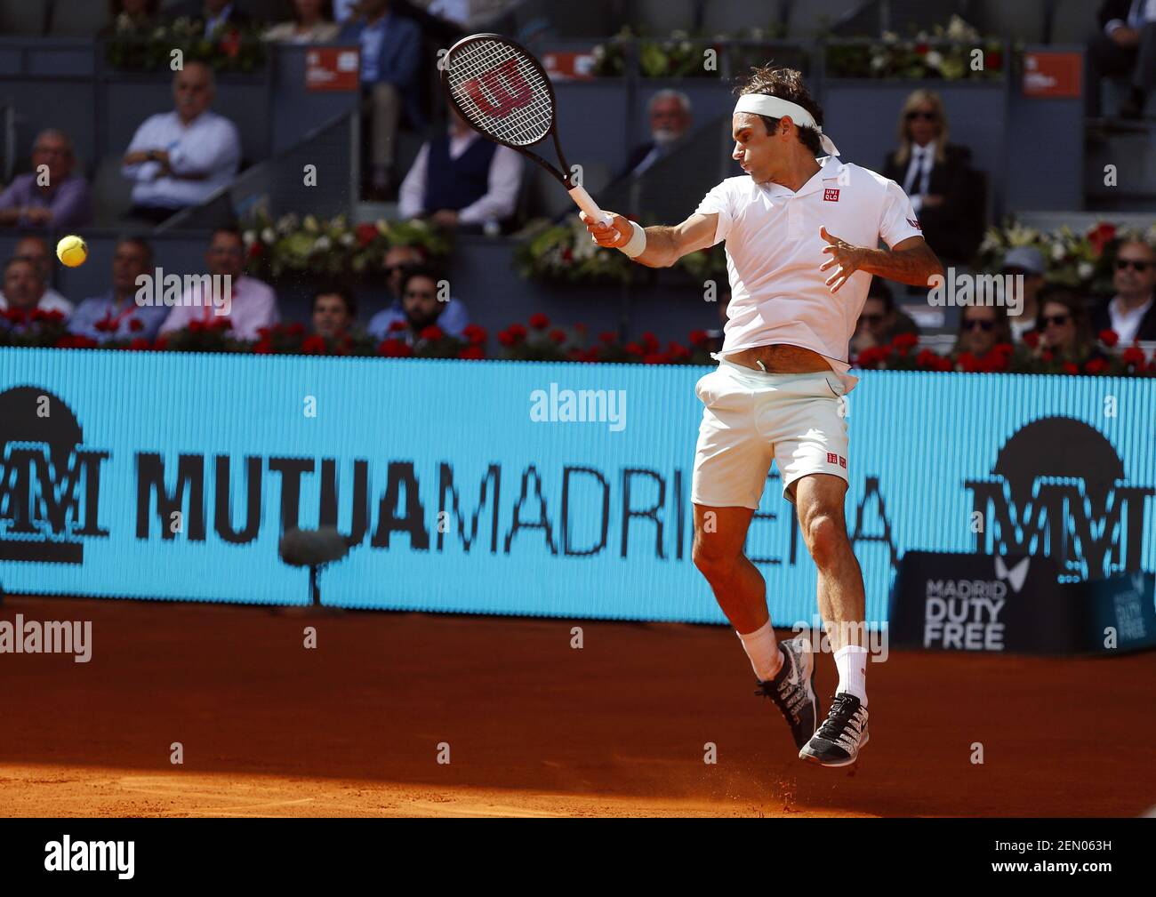 Roger Federer of Switzerland in action against Gael Monfils of France ...