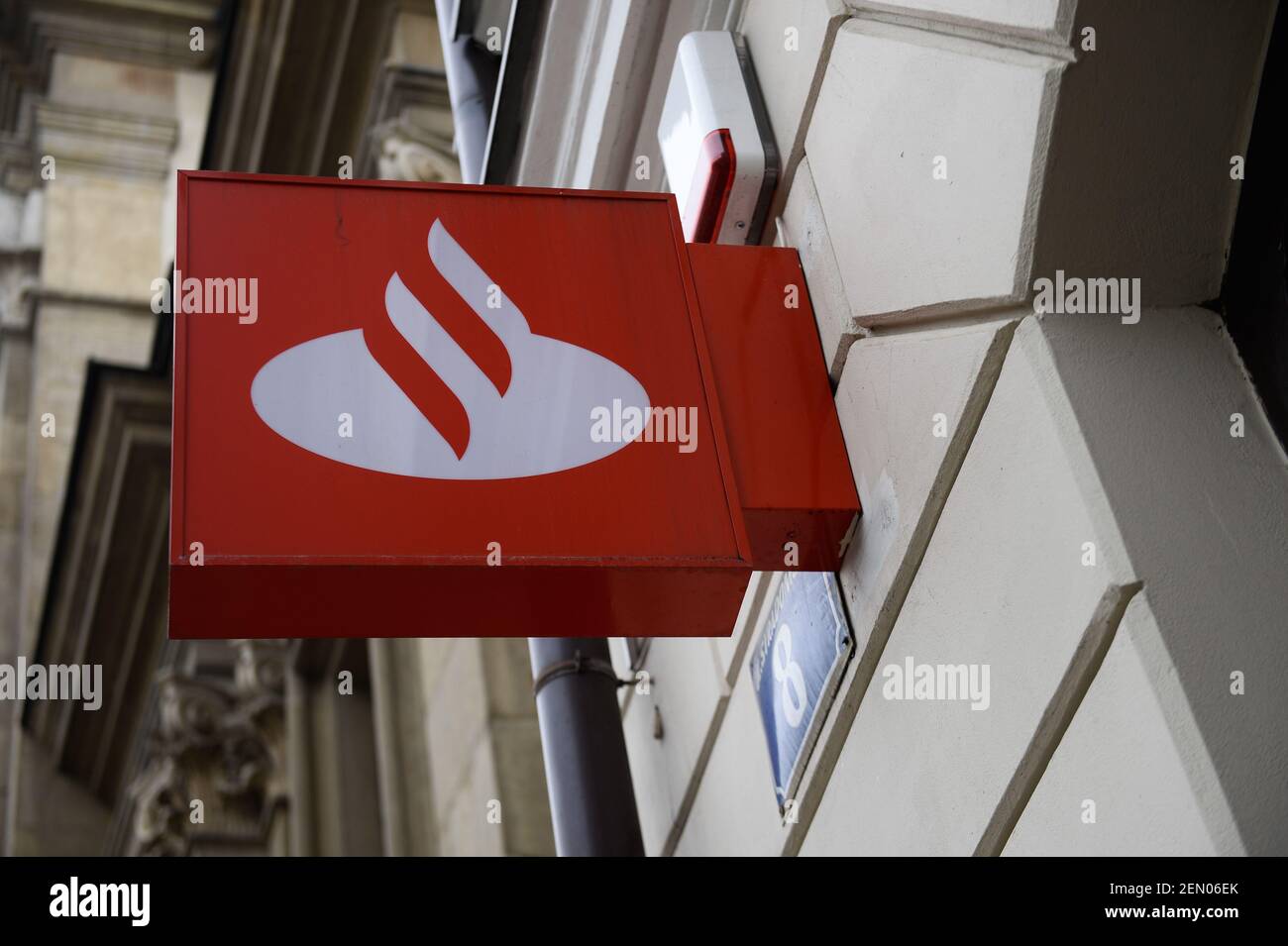 Santander bank sign is seen at the city centre. (Photo by Omar Marques ...