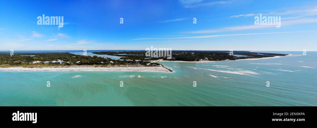 Aerial view of the road bridge between Captiva Island and Sanibel ...