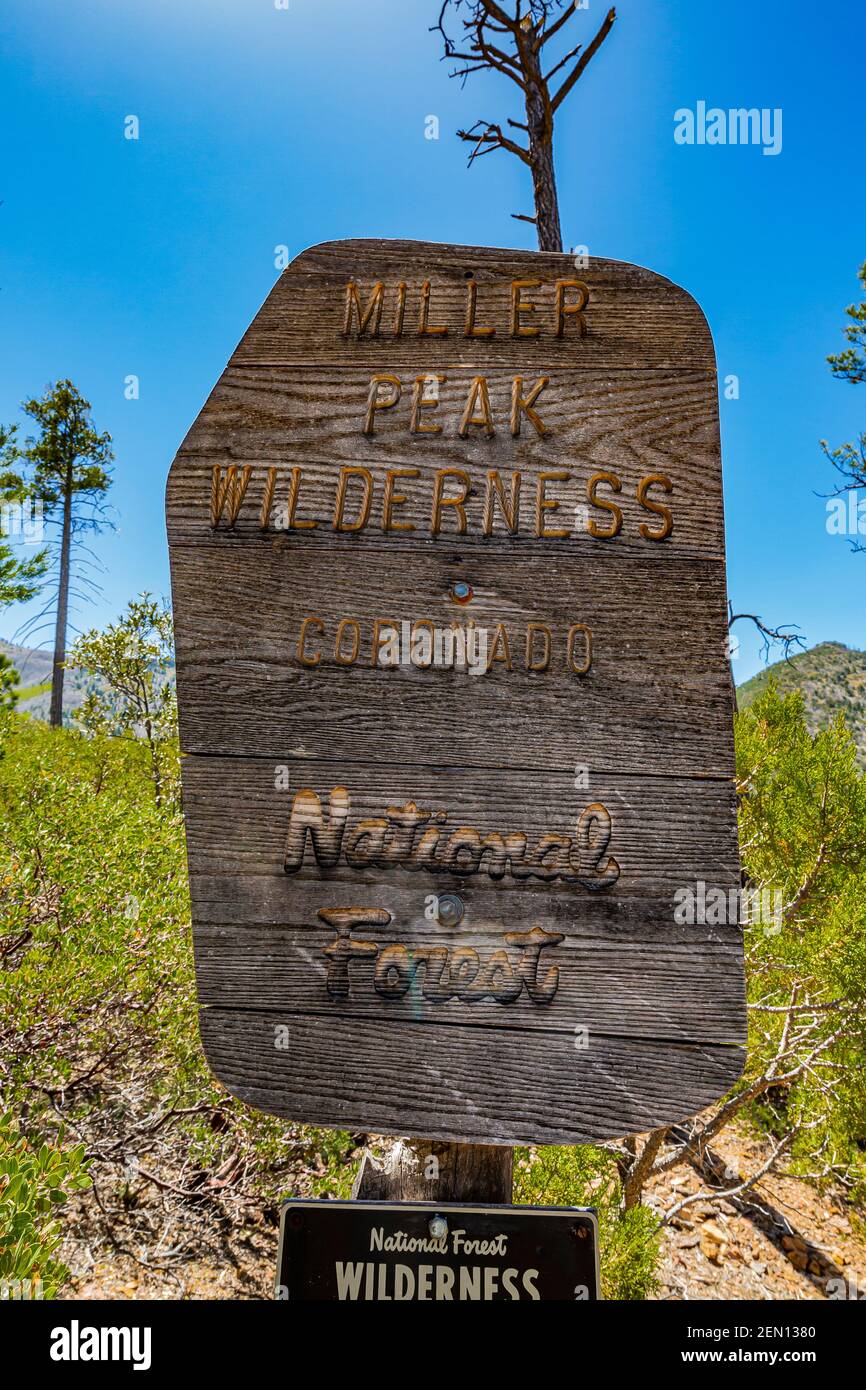 Miller Peak Wilderness boundary sign in the Huachuca Mountains ...