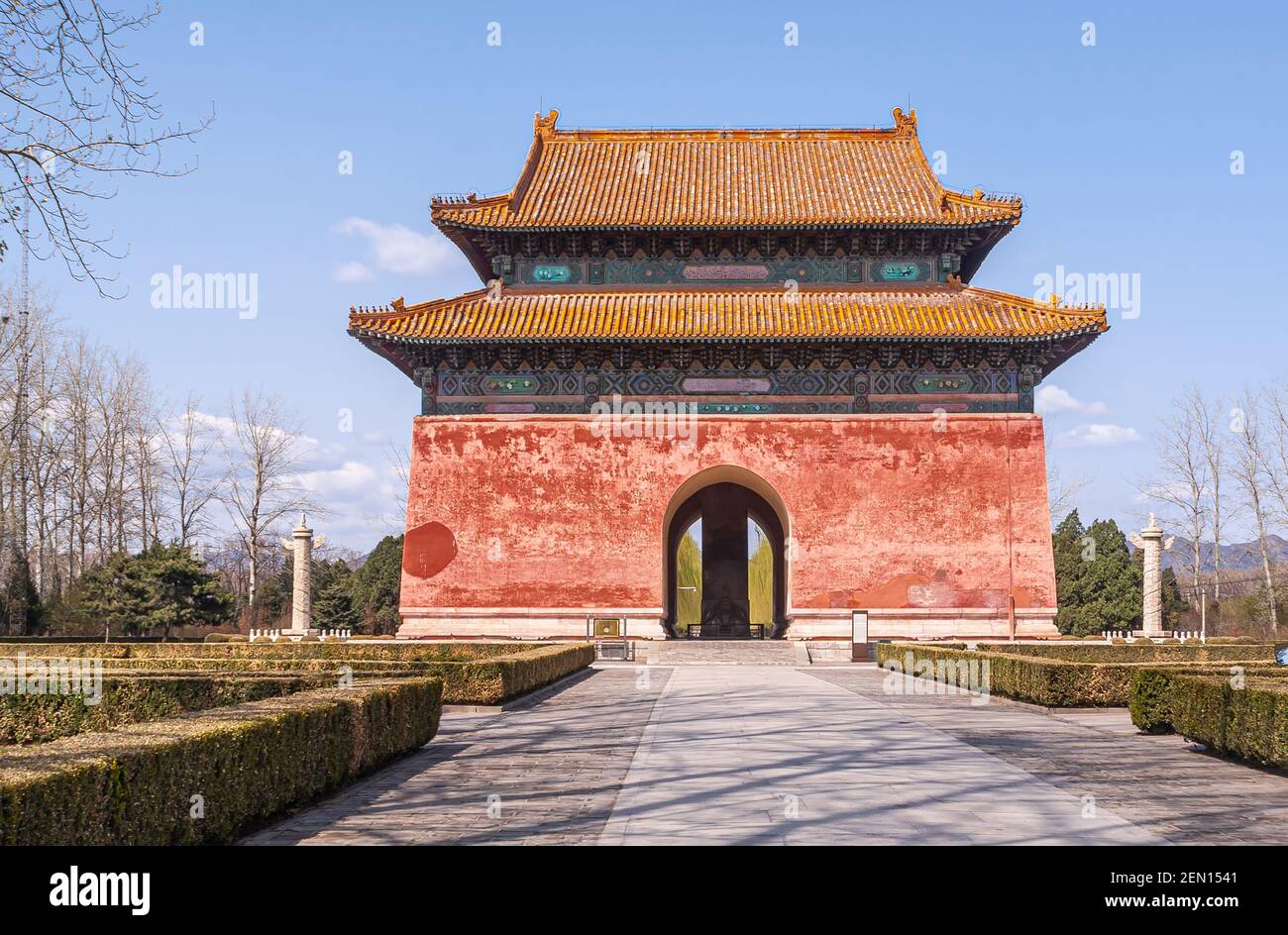 Beijing, China - April 28, 2010: Ming Tombs Changling. Double roofed ...