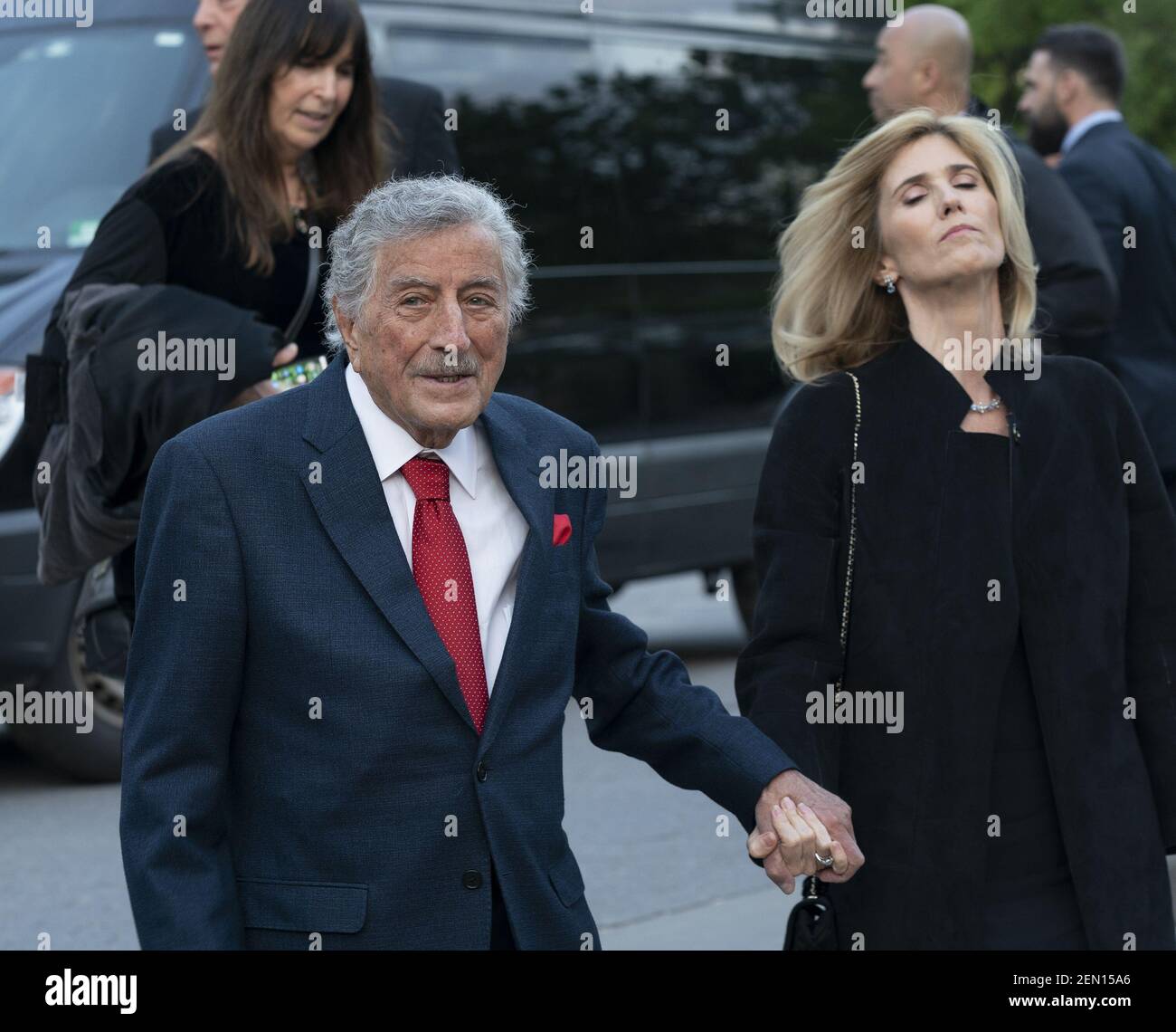 (5/15/2019) Tony Bennett and Susan Crow arrive at the Statue Of Liberty ...