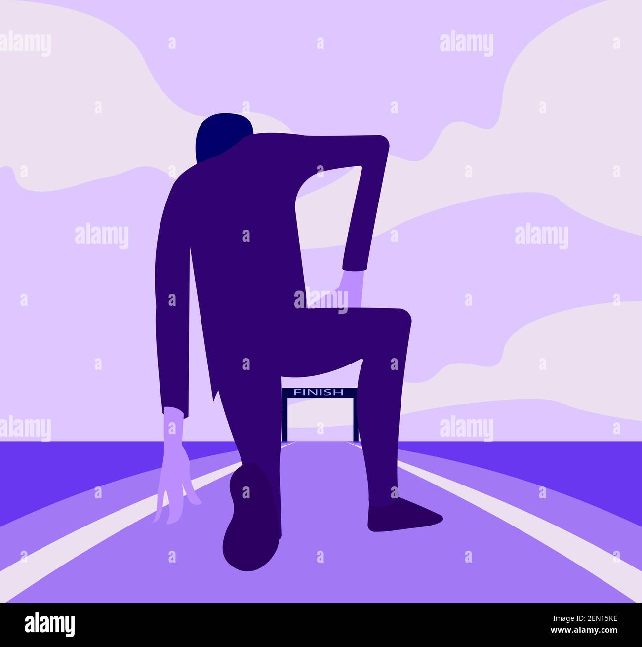 Young businessman standing in start position. Man in determined. Vector ...