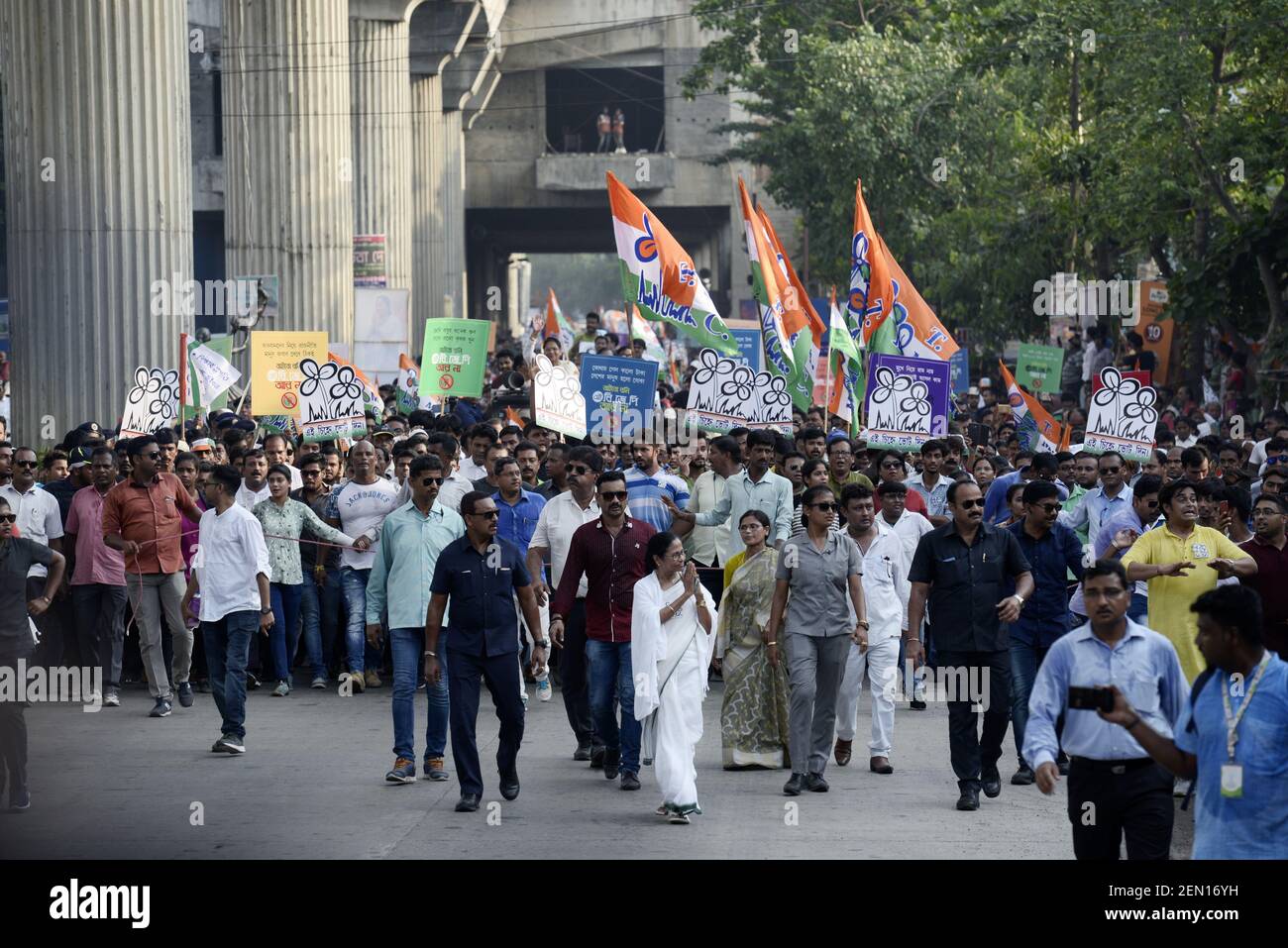 West Bengal Chief Minister and Trinamool Congress or TMC supremo Mamata Banerjee take part in an ...