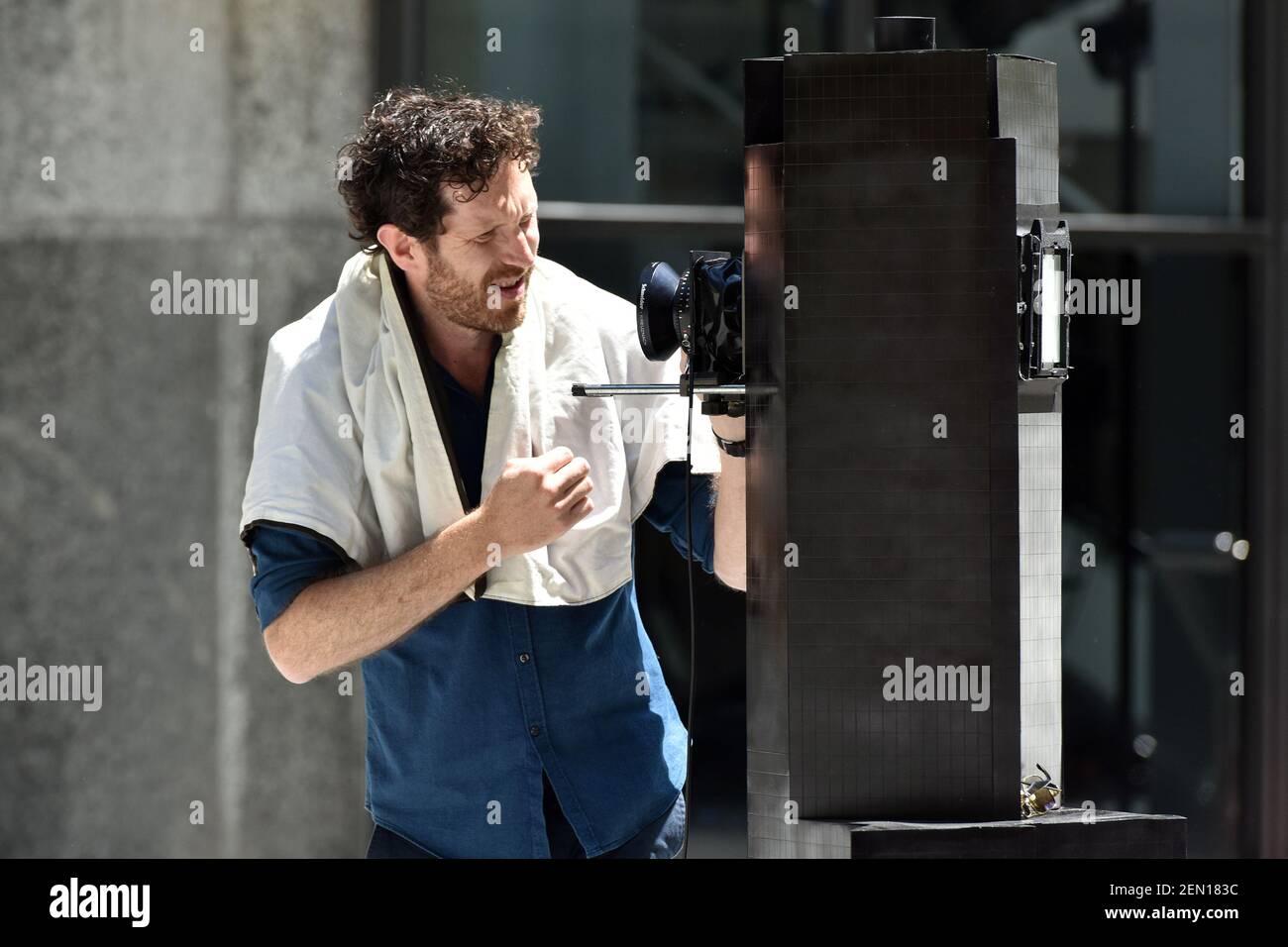 Photographer Brendan Barry sets his his custom made large format camera ...