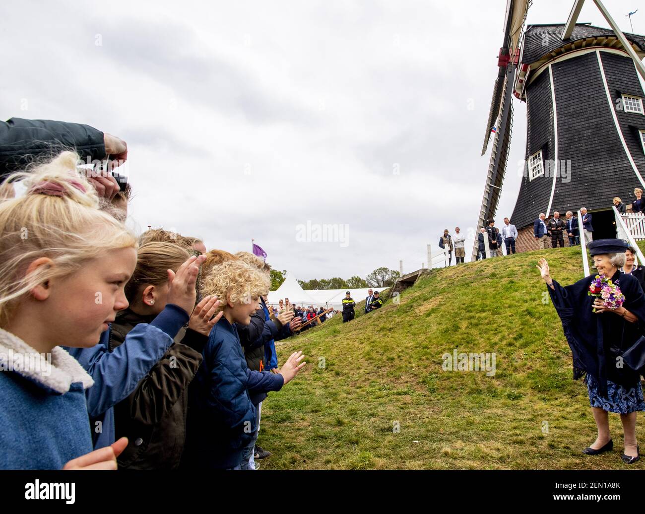 Princess Beatrix arrives at the Hermien mill windmill in Harreveld, The ...