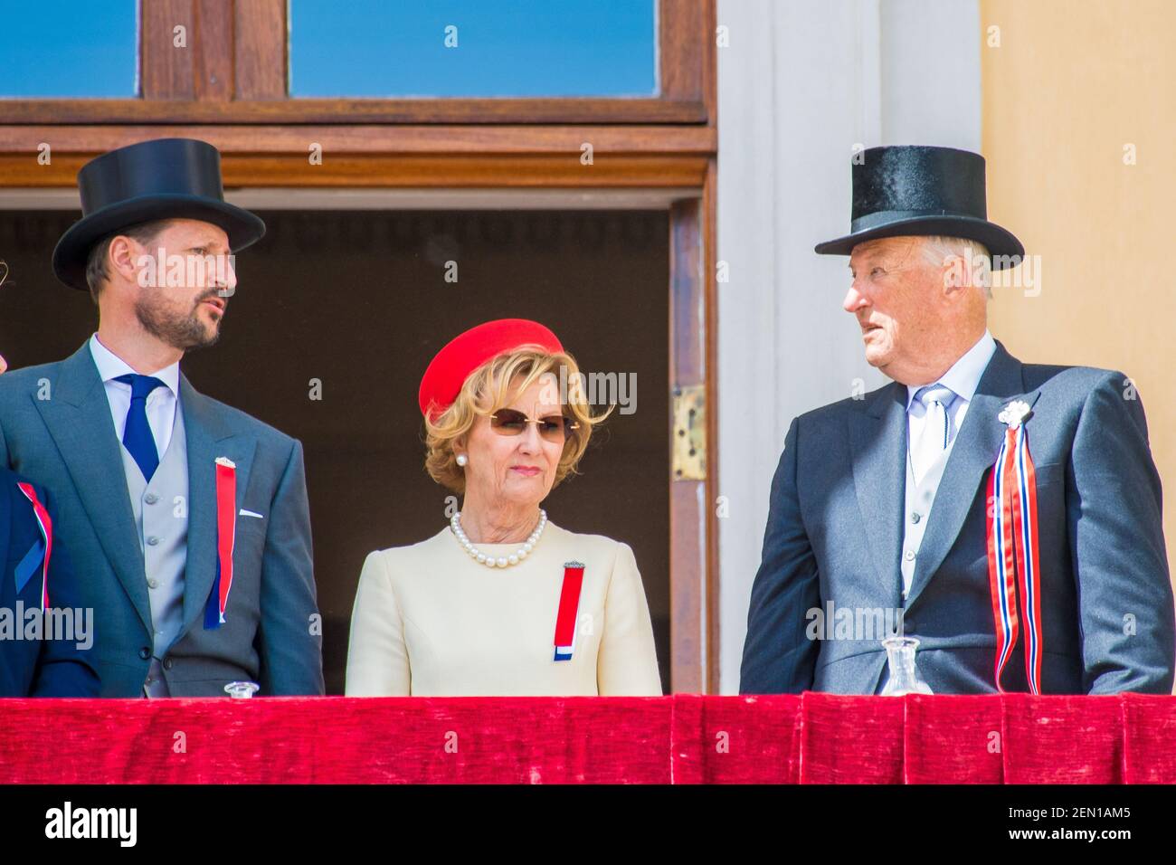 King Harald and Queen Sonja, Crown Prince Haakon during the celebrations of the National Day ...