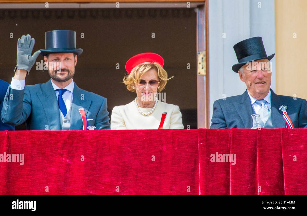 King Harald and Queen Sonja, Crown Prince Haakon during the celebrations of the National Day ...