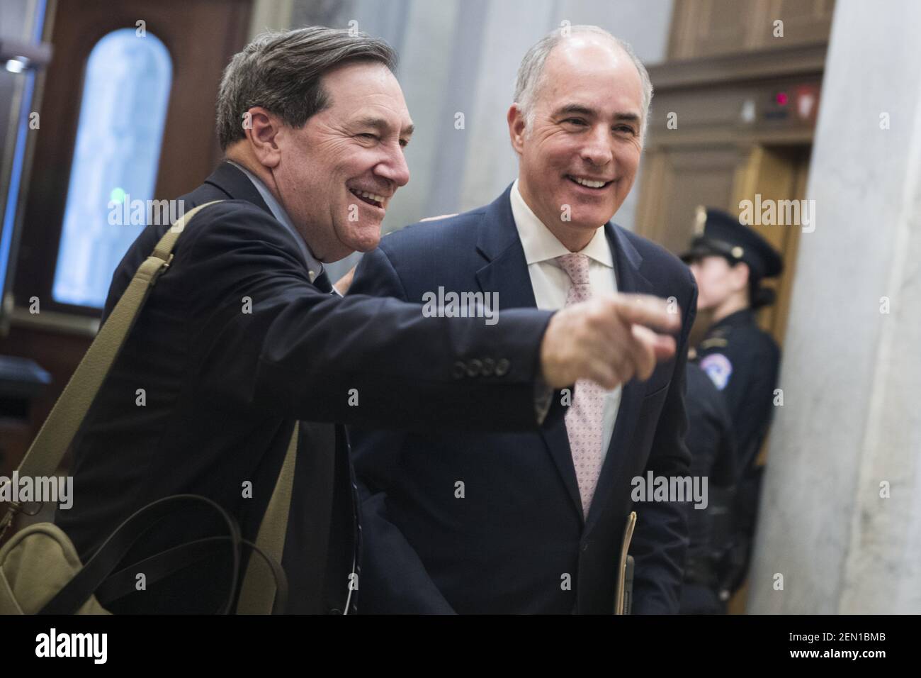 UNITED STATES - MAY 14: Former Sen. Joe Donnelly, D-Ind., left, and Sen ...