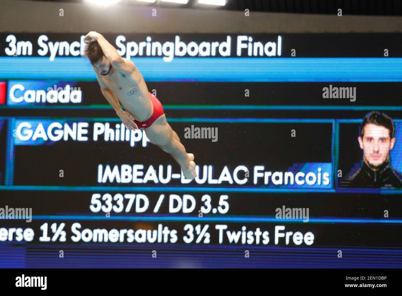 Francois IMBEAU-DULAC of Canada compete in the Men's 3 meter ...