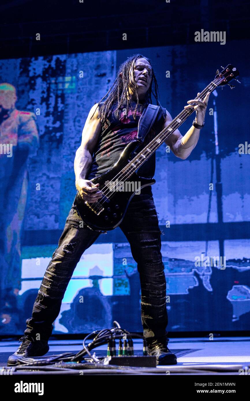 John Moyer of Disturbed during the Sonic Temple Music Festival on May ...