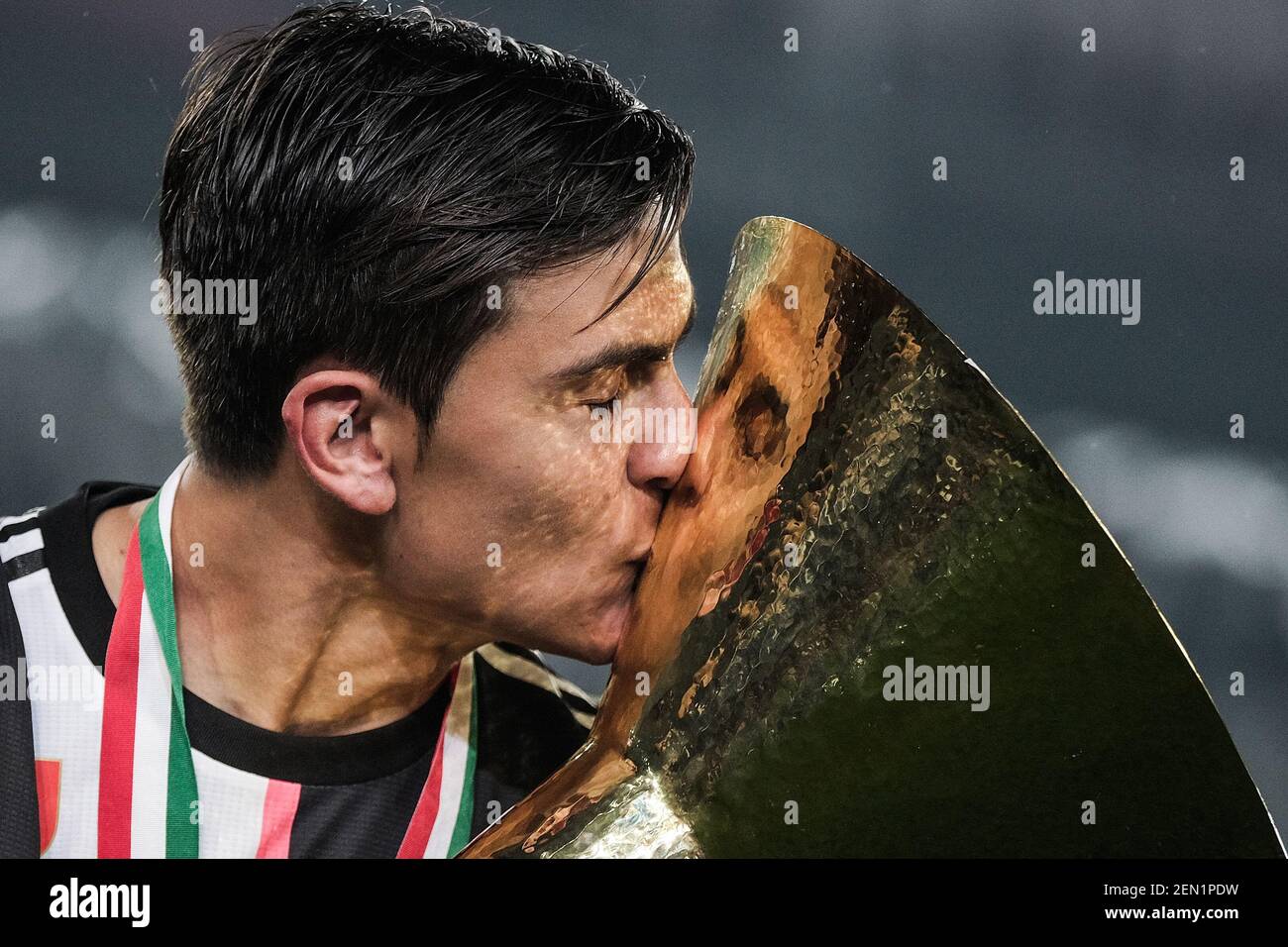 Paulo Dybala of Juventus celebrates with the trophy the victory of ...