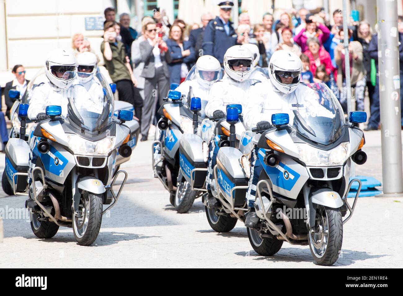 Police during a visit to the State Chancellery and Schwerin Castle with ...